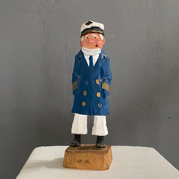 Accents | Carved Wood Nautical Captain Figurine In Blue Coat | Poshmark